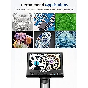 TOMLOV DM4 Coin Microscope 1000X with 4.3" Screen, 720P LCD Microscope with Metal Stand, 8 Adjustable LED Lights, PC View for Kids Adults, Windows Compatible, 32GB TF Card Included