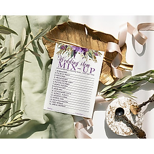 Purple Floral Bridal Shower Word Scramble Game – 25 Pack, Couples Wedding Engagement Party Games, Reception Decor and Ideas, Fun Rehearsal Unscramble Guest Activities