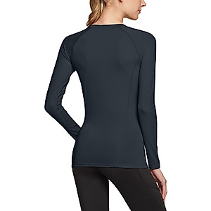 ATHLIO Women's Sports Compression Shirt, Cool Dry Fit Long Sleeve Workout Tops, Athletic Exercise Gym Yoga Shirts, 2pack Black/Charcoal, X-Large