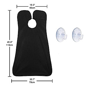 Beard Apron, Non-Stick Shaving Hair Catcher for Men with 2 Suction Cups, Waterproof Beard Bib Cape Grooming set for Trimming, Best Fathers Gifts for Men - Black
