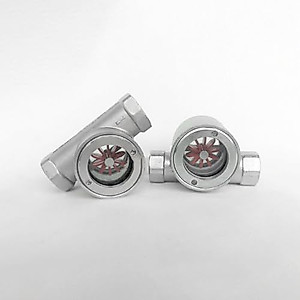 YYPTT Indicator, 1/4" 3/8" 1/2" 3/4" 1" 1-1/2" 2" BSPT Female Carbon Steel 201 304 316 Stainless Window Sight Glass Flow Indicator with Impeller 1PC(304 Stainless Steel,2")