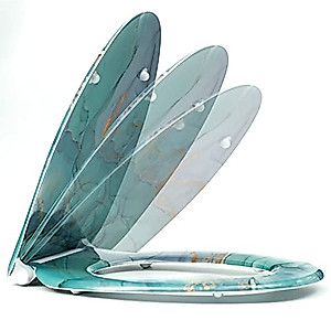 Musesh Elongated Toilet Seat Slow Close Green Ink Abstract Marble Colorful Soft Close Toilet Seat Cover Replacement Toilet Seat Removable Toilet Seat 1 Pack