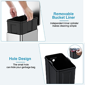 BETHEBEST Bathroom Trash Can with Lid，2.6 Gallon Stainless Steel Trash Can with Removable Wastebasket for Bedrom,Office(Silver)