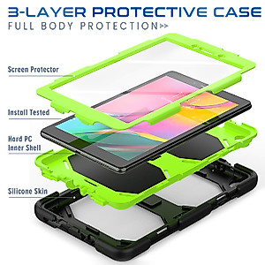 HXCASEAC SM-T290/SM-T295/SM-T297 Galaxy Tab A Case 2019 (8.0 inch) with Kickstand, Full Body Duty Case Shockproof Protective Cover, Built-in Screen Protector for Galaxy Tab A 2019 8.0,Yellow Green