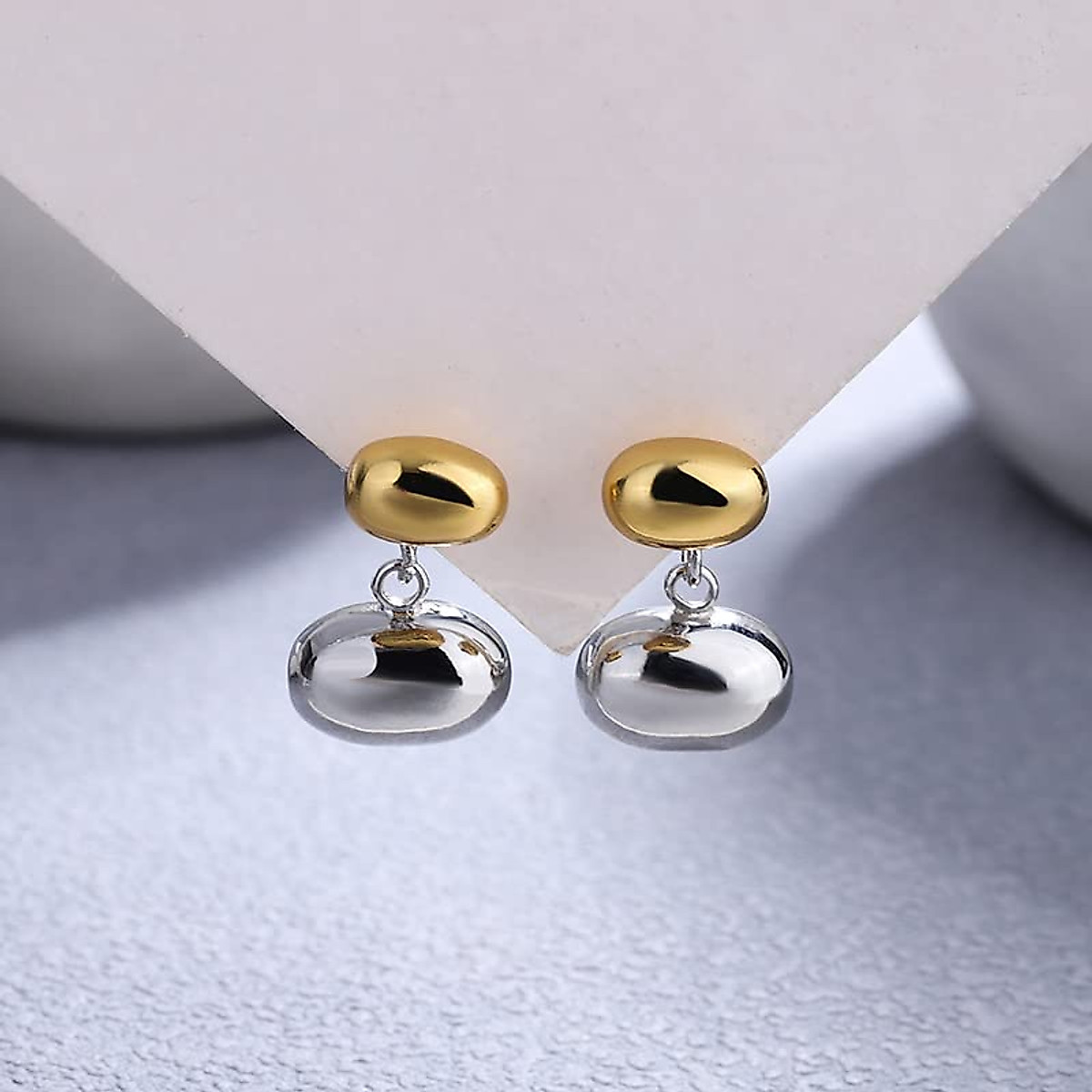 18K Gold Plated Metal bean earring 2 ways to wear it For women (Color mixing)