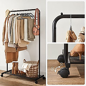 SONGMICS Industrial Clothes Rack and Double Hanging Rack Bundle, Clothing Racks with Storage Shelves, Heavy Duty Storage Racks on Wheels, Home or Commercial, Black UHSR25BK and UHSR62BK