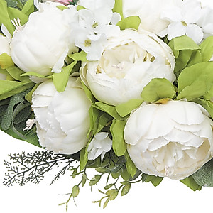 HiiARug Artificial Peony Flower Swag, 31 Inch Decorative Swag with Peonies Hydrangeas Eucalyptus Leaves for Home Room Garden Lintel Wedding Arch Party Decor (White, 31")