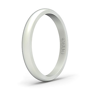 Enso Rings Halo Elements Silicone Ring – Stackable Wedding Engagement Band – Thin Minimalist Band – 2.54mm Wide, 1.5mm Thick – Pearl-Colored, Size 4