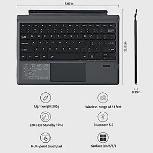 Rapoo XK200 Bluetooth Microsoft Surface Pro 7+/Pro 7/Pro 6/Surface Pro 5 (Pro 2017)/Pro 4 12.3 inch Tablet/Surface Pro 3 2014 Keyboard Case with Trackpad - Detachable Wireless Keyboard Type Cover
