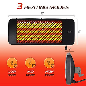 HUMSURE Electric Quartz Tube Wall Mount Infrared Patio Heater 1500w, Waterproof And Lightweight For Dining Room, Patio, Backyard, Garage And Deck, Standard, Black