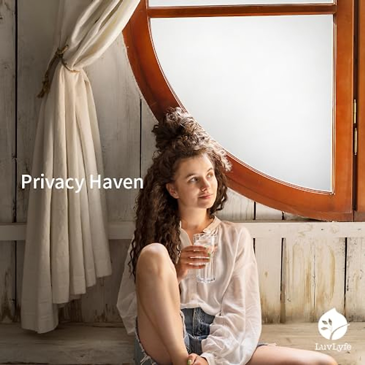 LuvLyfe Window Privacy Film Frosted Glass Window Film with Tools, UV Blocking Window Tint, Non Adhesive Static Cling Removeable Window Clings for Bathroom, Bedroom and Office(Pure, 17.5" * 78.7")