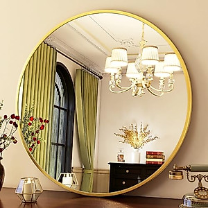 HARRITPURE Round Mirror 30 Gold Wall Mounted Circle Mirrors Vanity Mirror with Brushed Aluminum Alloy Frame Modern Decoration for Bathroom, Living Room, Vanity, Bedroom, Entryway