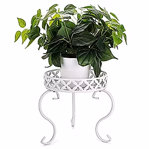OwnMy Metal Round Plant Stand Rustproof Iron Flower Pot Holder, Modern Plant Stand Plant Display Potted Rack, Indoor Outdoor Plant Stand Heavy Duty Plant Holder for Home, Garden, Plant Lovers (White)