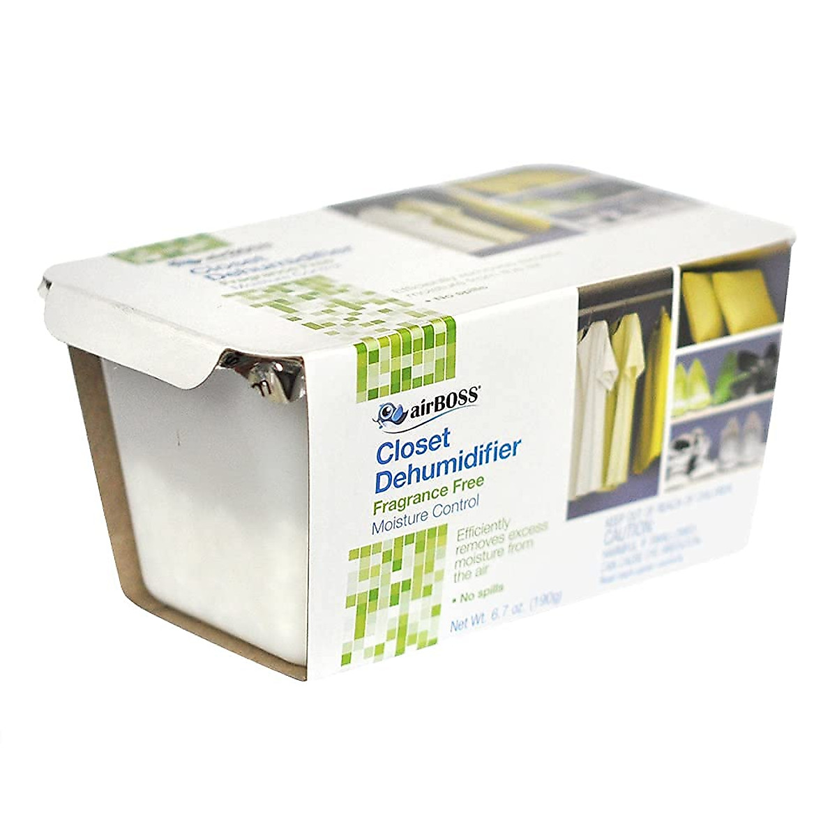 airBOSS Closet Dehumidifier, Fights Mildew and Odors in Small Spaces, Fragrance Free, No Spills, 6.7 oz, Pack of 6