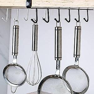 NIYUPE Adhesive Cup Holder Under Cabinet - 6 Hook Coffee Cup Mug Rack for Kitchen, Under Cabinet Mug Hanger fit for 0.8 inch Thickness Shelf, Shelves Storage Hangers(5pack)