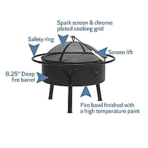 Blue Sky Outdoor Living WBFB29-MD 29” Round Barrel Wood Fire Pit with Steel Ring