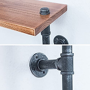 OLDRAINBOW Industrial Pipe Shelving Wall Mounted,Wall Shelf Unit Bookshelf Hanging Wall Shelves,Rustic Metal Floating Shelves,Steampunk Real Wood Book Shelves,Farmhouse Kitchen Bar Shelving(3 Tier)