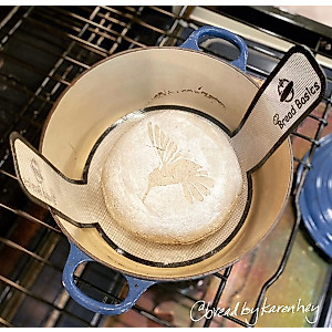 Bread Basics Silicone Baking Mat for Dutch Oven Bread Baking w/Storage Band - Long Handles for Gentler & Safer Transfer of Dough - Easy to Clean - Eco-Friendly Alternative for Parchment Paper - 8.3"