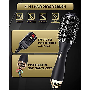 VASONNI Hair Dryer Brush Hot Air Blow Dryer Brush in One for Women Ceramic Coated Hot Air Brush for All Hair Types 58mm Oval Shape (Black Gold)