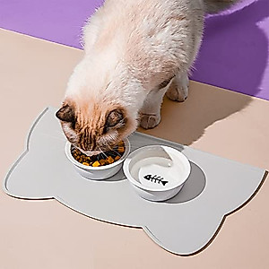 Cat Food Mat, Silicone Pet Feeding Mat for Floor Non-Slip Waterproof Dog Water Bowl Tray Cushion (17" x 10", Light Gray)