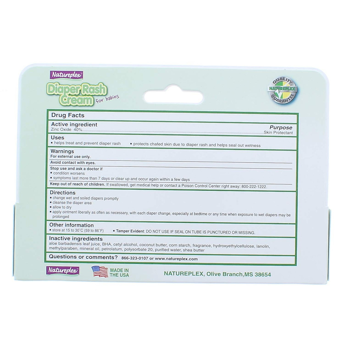 2 Pk. Natureplex Diaper Rash Cream 40% Zinc Oxide with Aloe for Babies 1.5 Oz. (3 Oz Total)