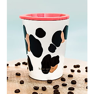 Kate Spade New York Small Insulated Coffee Cup with Lid, Leopard Print Double Walled Stainless Steel Mug, 12oz Coffee Tumbler, Forest Feline