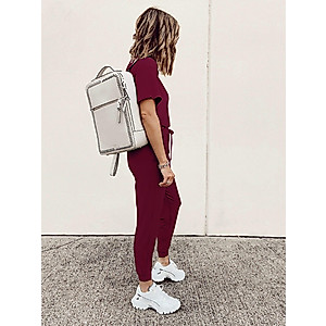 PRETTYGARDEN Women's Two Piece Outfit Short Sleeve Pullover with Drawstring Long Pants Tracksuit Jogger Set (Wine Red,XX-Large)