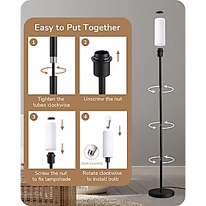 EDISHINE LED Corner Floor Lamp with Glass Lampshade, Modern Dimmable Reading Light with Remote, 65" Standing Tall Lamp for Living Room, Bedroom, Office, Bulb Included (Black)