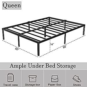 LIJQCI 14 Inch Queen Bed Frame, Metal Platform Bed Frames 3000 lbs Heavy Duty Steel Slat Support Easy Assembly Mattress Foundation Noise Free No Box Spring Needed, Black