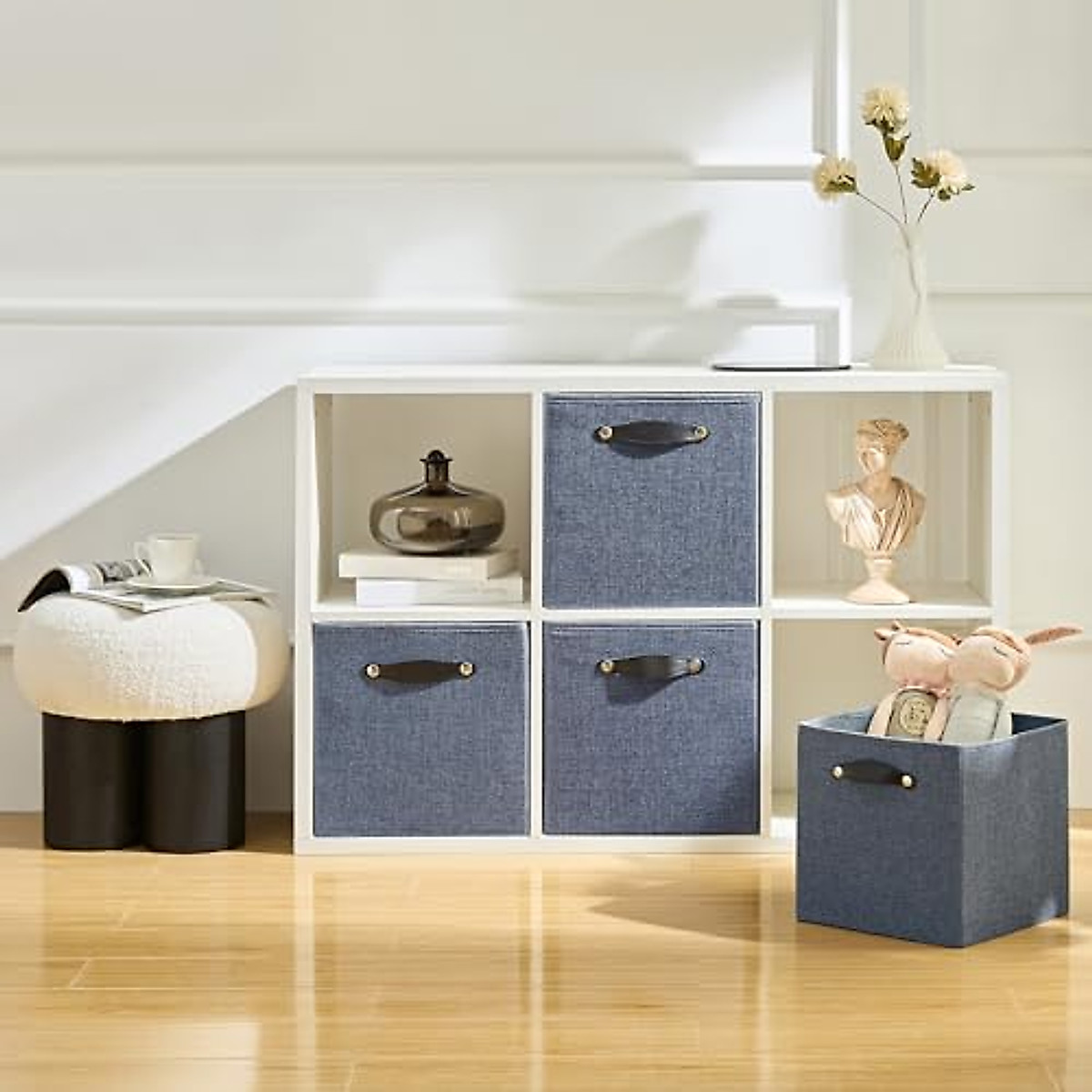 FABINADO Thickened Storage Cubes, 13x15 Inch Foldable Storage Cuby Bin with Dual Handles for Kallax, Slate Gray, 3 Pack