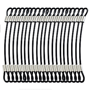 Bytiyar 20 pcs 6 inch (15cm) 3mm Thickness Stainless Steel Wire Cable with Loops Vinyl Cover Coated Short Rope Lanyard Lock Safety Tether Chains, Black