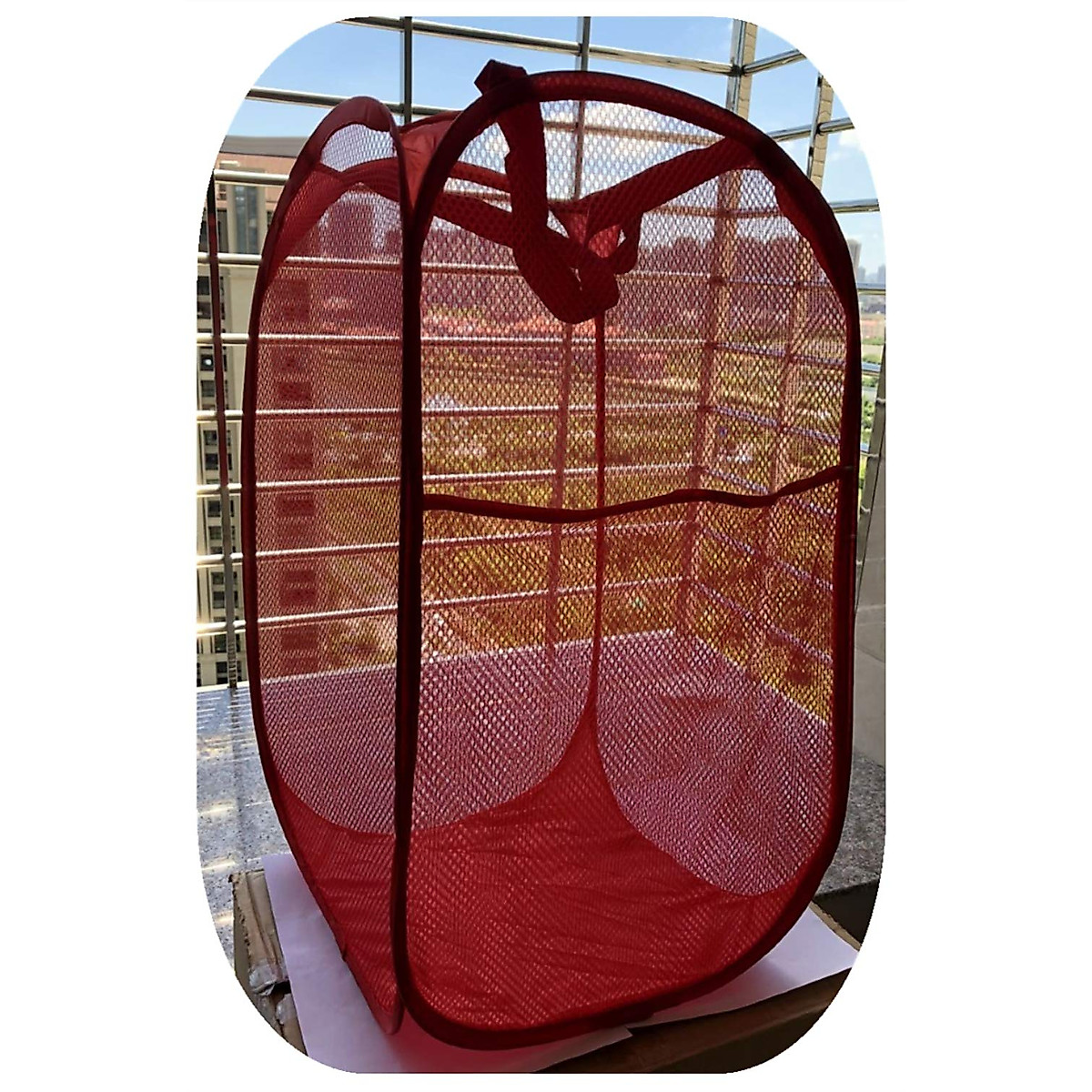 Portable Large Rectangle Laundry Basket with Carry Handles Big Heavy Duty Pop Up Nursery Clothes Hamper Folding Mesh Room Organizer Storage Red