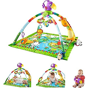 Fisher-Price Playmat Rainforest Music & Lights Deluxe Gym with 10+ Toys & Activites for Newborn Tummy Time Play