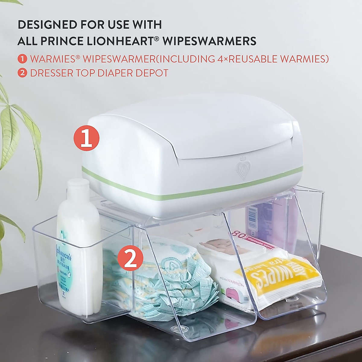 Prince Lionheart Warmies Wipes Warmer Kit Designed for Reusable Cloth Wipes | Includes 1 everFRESH Pillow and 1 Dresser Top Diaper Depot