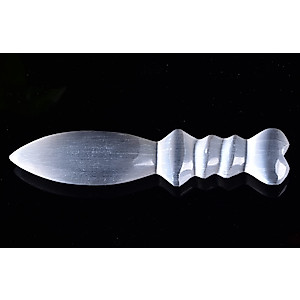 JIC Gem Carving Selenite Spiral Dagger 7 inches,Selenite Crystal Stone Knife 18cm, Selenite Sword Healing