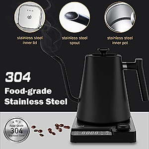 Vmotal Gooseneck Kettle, 1200W Electric Kettle with Fast Heating, Temperature Variable for Coffee Tea Brewing, Stainless Steel, Leak-Proof, 24H Keep Warm, Auto Shut off, Anti-dry Protection, 0.9L
