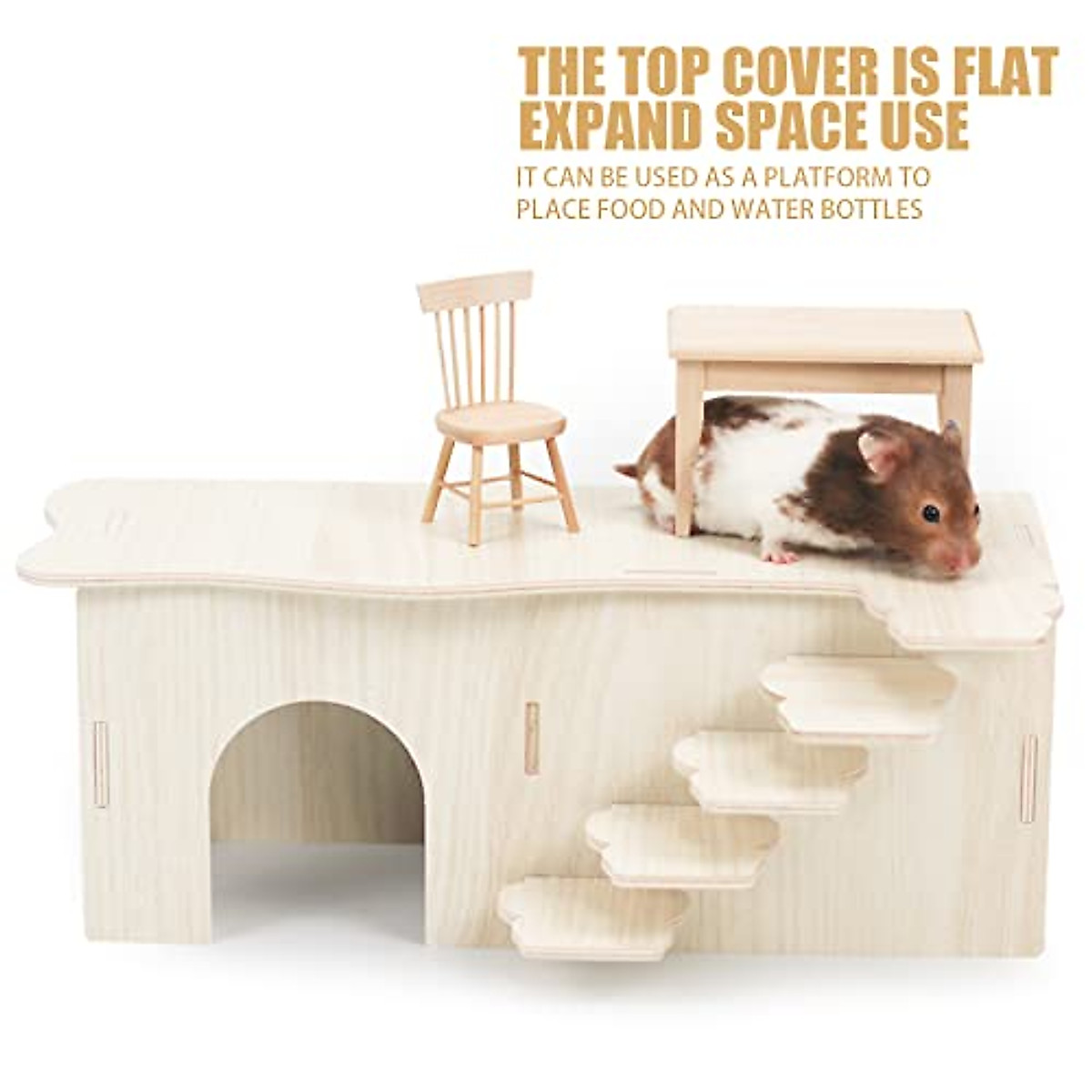 Hamster Maze, Multi Chamber Hideout Wooden Hamster Houses with Steps Activity Hamster Burrow Large Sports Fun Hamster Huts for Syrians Dwarf Hamster Gerbil