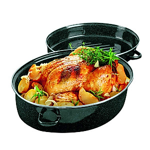 16.5"L x 15"W x 8"H (42cmx38cmx20.3cm) Uniware Healthy Enamel Coating Turkey Roaster, Roaster Pan for Turkey, Roaster for Chicken