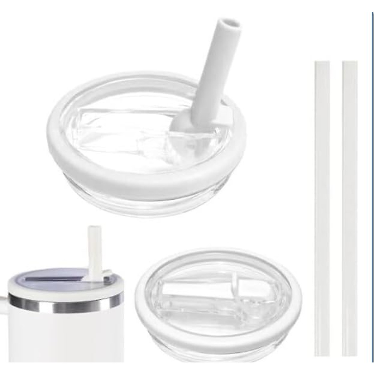 2Pcs 40 Oz Tumbler Flip Straw Lid Replacement Fit for Stanley Quencher Tumbler, Reusable Tumbler Cover for Stanley Cup, Straw Cover Compatible with Stanley 40 Oz Tumbler Accessories (White)