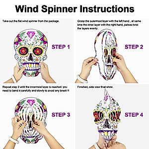 3D Metal Wind Spinner, Sugar Skull Wind Spinner for Yard and Garden Hanging Wind Sculptures Ornament 12in Skull Spinner Gifts for Home and Garden Outdoor Decorations Wind Art Spinning