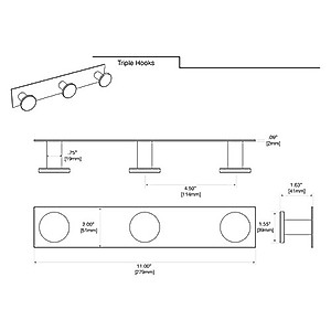 Gatco 1288 Modern Decor Wall Hook, 3-Hook, 11" W. Coat Hat Towel Robe Hook. for Entryway, Living, Kitchen, Bathroom, Bedroom. Sturdy Chrome on Premium Brass.