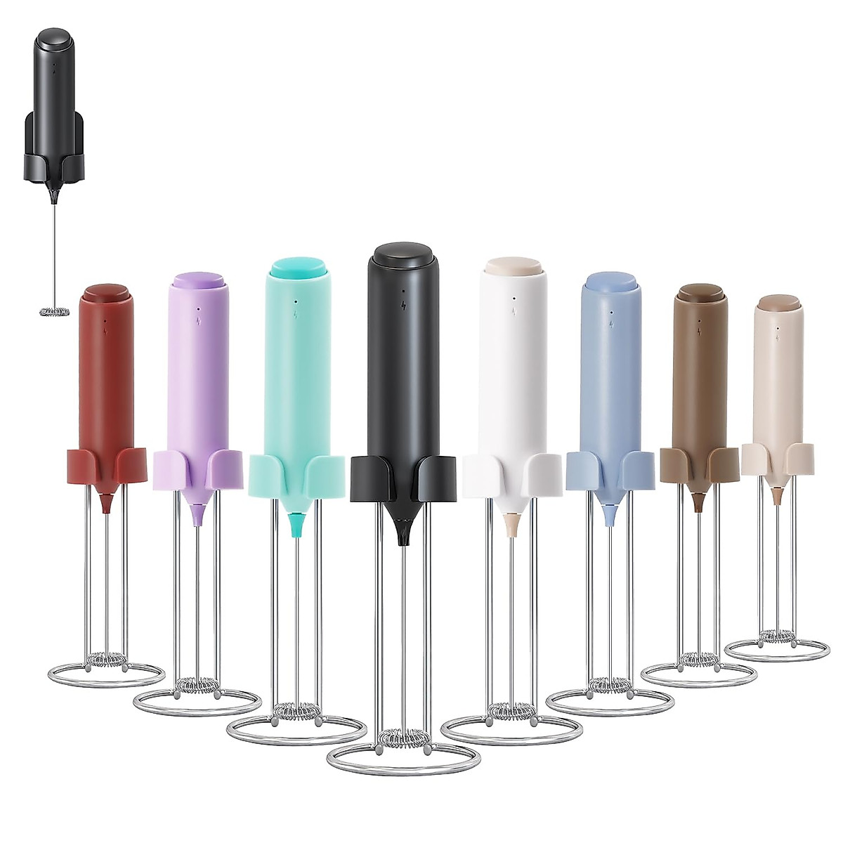 ELMWAY Powerful Electric Milk Frother Set, Rechargeable Drink Blender with Stand/Base, Foam Maker Mixer, Handheld Milk Frother for Coffee, Cappuccino, Latte, Matcha, Protein Powder - Black