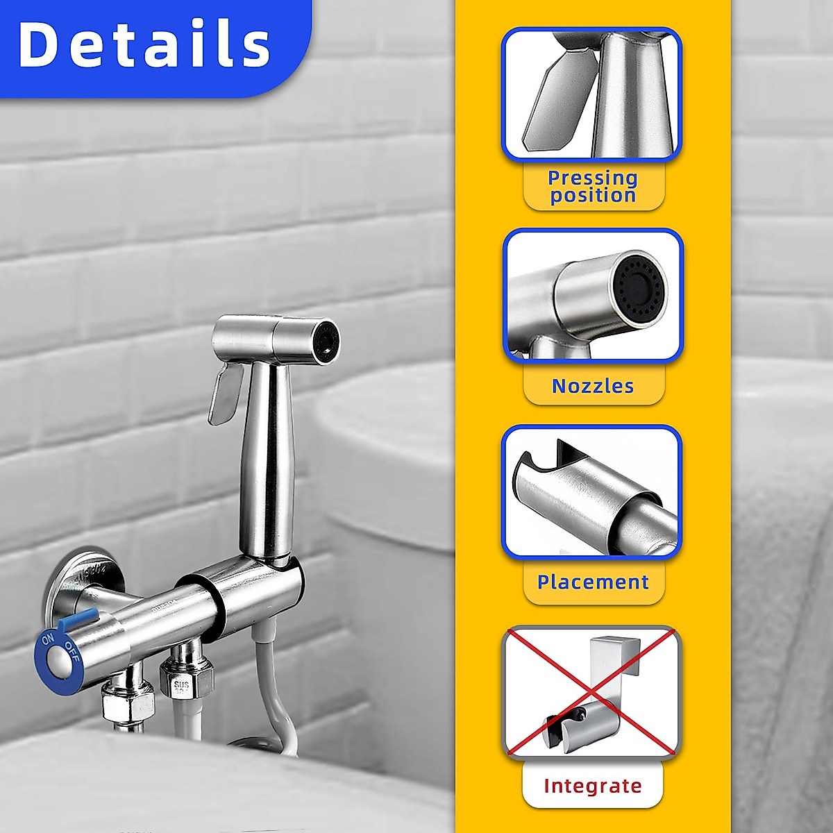 Bidet Sprayer for Toilet, Handheld Bidet Sprayer for Toilet Jet Spray for Toilet Cloth Diaper Sprayer Set Premium Feminine Hygiene Cleaning Muslim Shower Toilet Sprayer Stainless Steel Easy to Install