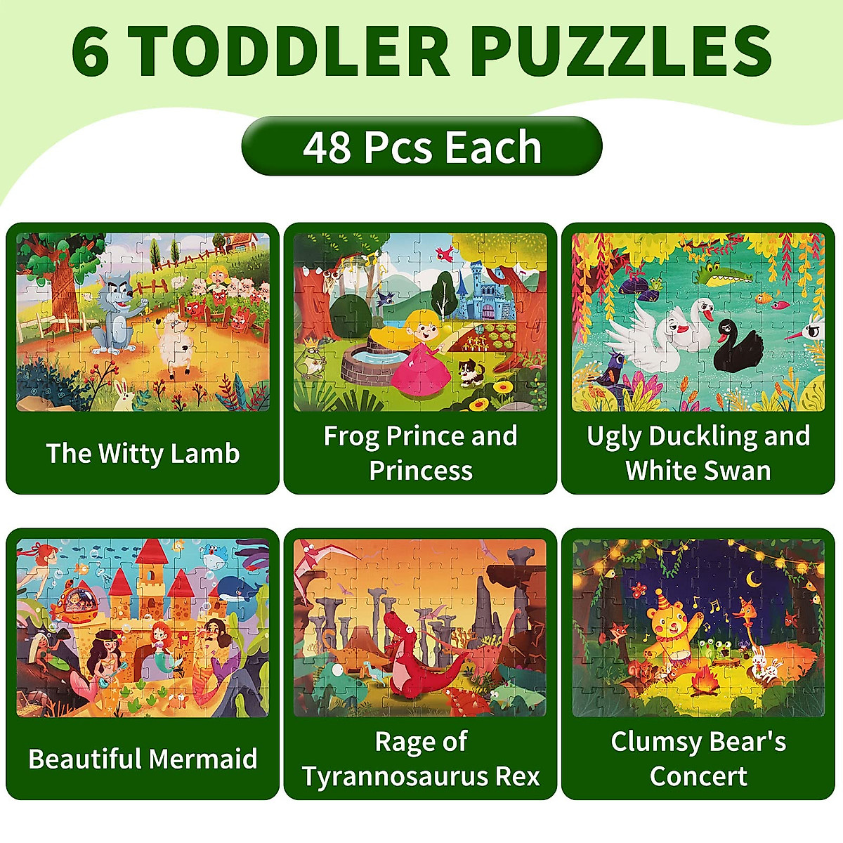 Puzzles for Kids Ages 3-5，Toddler Puzzles 48 Piece Jigsaw Puzzles for Preschool Children Learning Educational Puzzles Toys Gift Set for Boy and Girl (6 Puzzles)