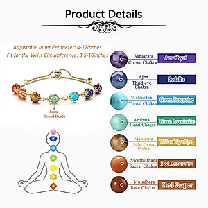 Top Plaza Healing Crystal Stone Chakra Bracelets Adjustable 14K Gold Plated Ankle Bracelets Jewelry for Women Ladies Christmas Birthday Gifts