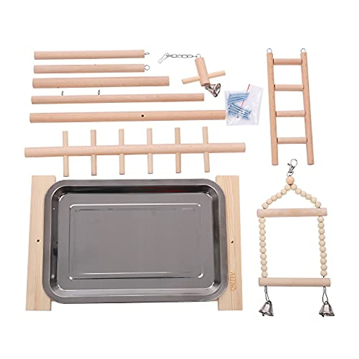 Bird Playground Birdcage Playstand Parrot Play Gym Parakeet Cage Decor Budgie Perch Stand with Feeder Seed Cups Ladder Hanging Swing Chew Toys Parakeets Conures Macaw Cockatiel Finch