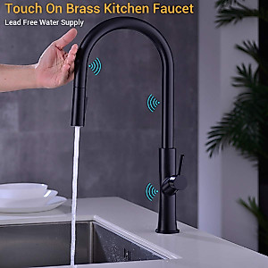 TRUSTMI Touch Kitchen Faucet, Kitchen Sink Faucet, Smart Kitchen Faucet Touch-On Activated, Single Hole Kitchen Faucet with 2 Function Pull Down Sprayer, Lead-Free Water Supply, Matte Black