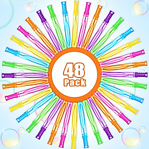Bubble Wand, 48 Pcs Bubble Wands Bulk in 6 Colors, Bubble Party Favors for Kids, Summer Toys, Indoor Outdoor Activity, Themed Birthday, Wedding, for Girls & Boys