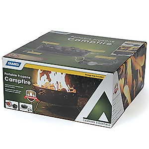 Camco 58041 Portable Campfire Outdoor Propane Heater Compact Fire Pit with Lava Rocks for Camping, Tailgating, and Patios, Black