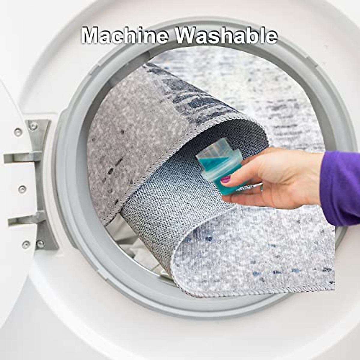 OMERAI Washable Rug 5'x7' Area Rugs for Living Room Abstract Rug Machine Washable Rug with Non Slip Rug for Bedroom Grey Rug Carpet Dining Home Decor Office Area Rug (Gray)